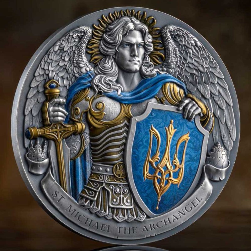 ST. MICHAEL THE PATRON OF KYIV: 2024 $10 Niue 155.52g antique silver coin
